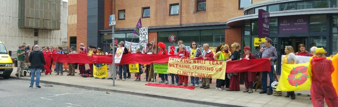 Red line protest outside Manchester oil and gas conference – DRILL OR DROP?